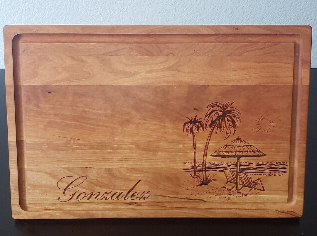 Beach Scene Cutting Board With Personalized Name - Birthday Present ...