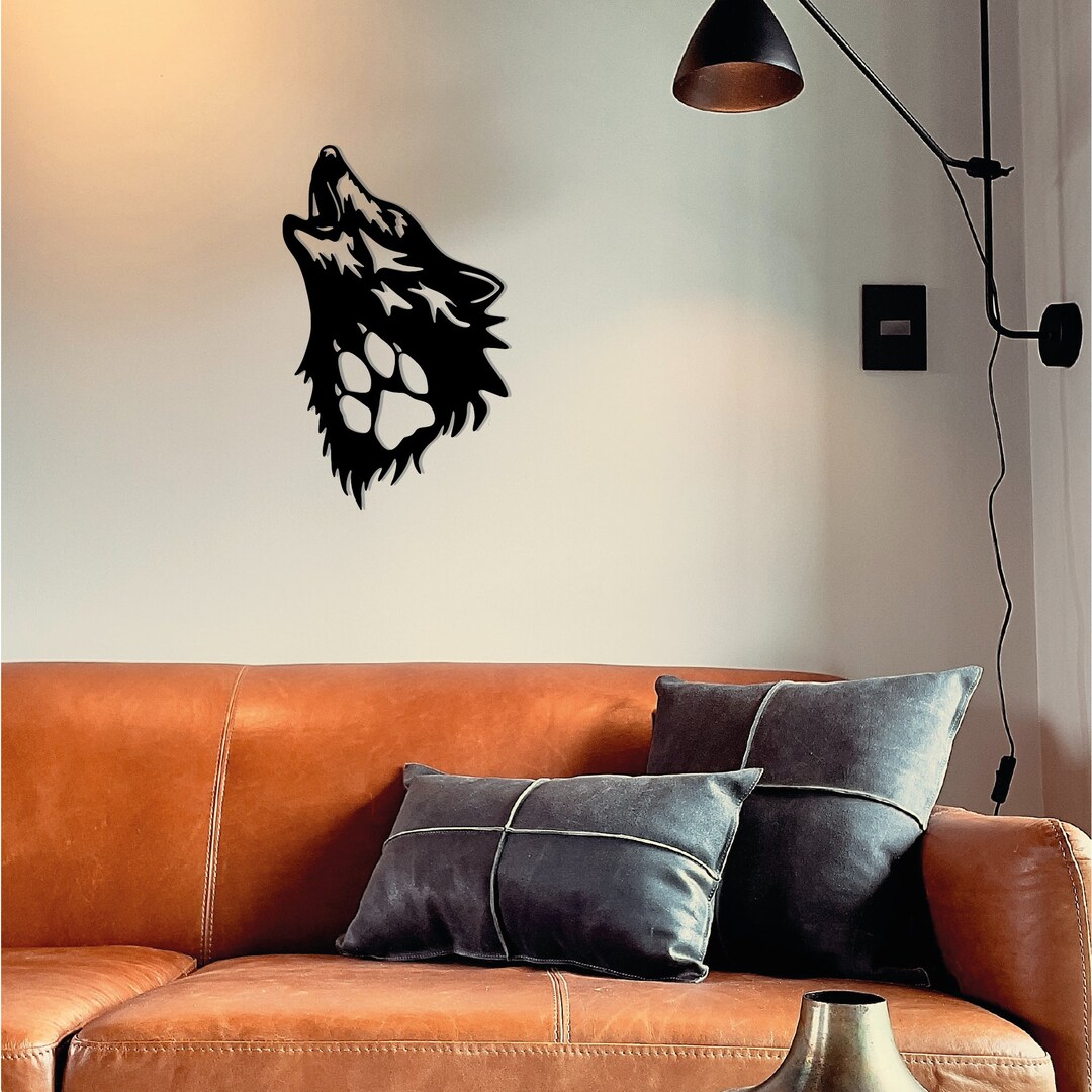 Metal Howling Wolf With Paw Mark Wall Hanging - Etsy