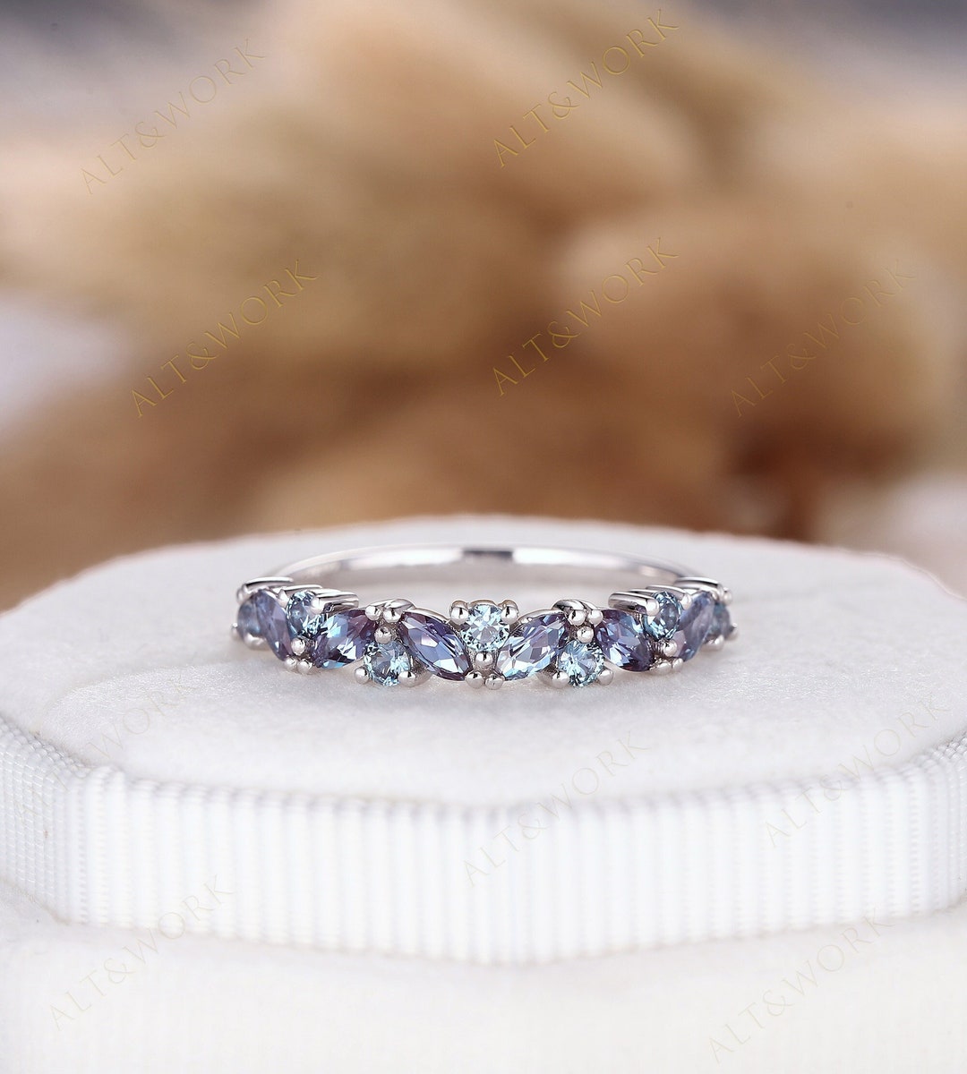 Alexandrite Wedding Band, Half Eternity Stackable White Gold ...
