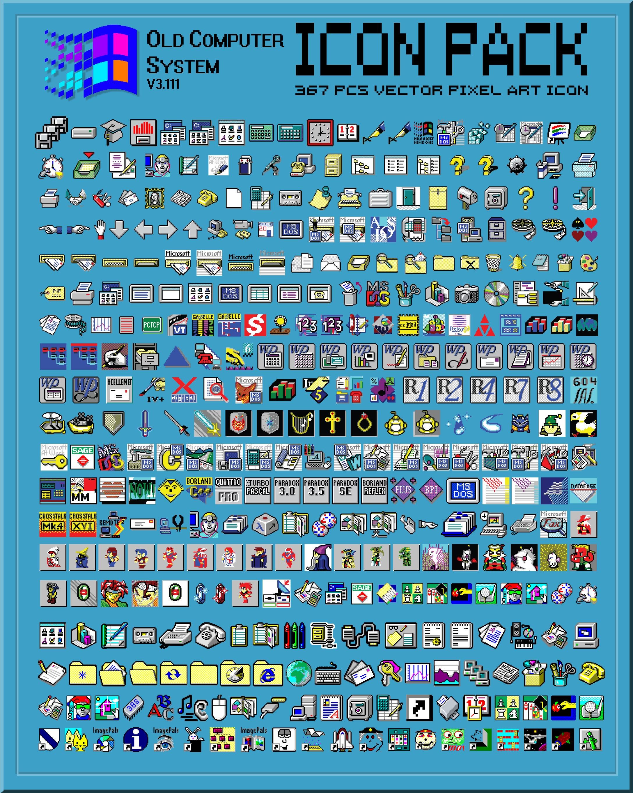 Retro 90s Pixelart Icon Pack – Classic GUI Style Icons for Mobile ...