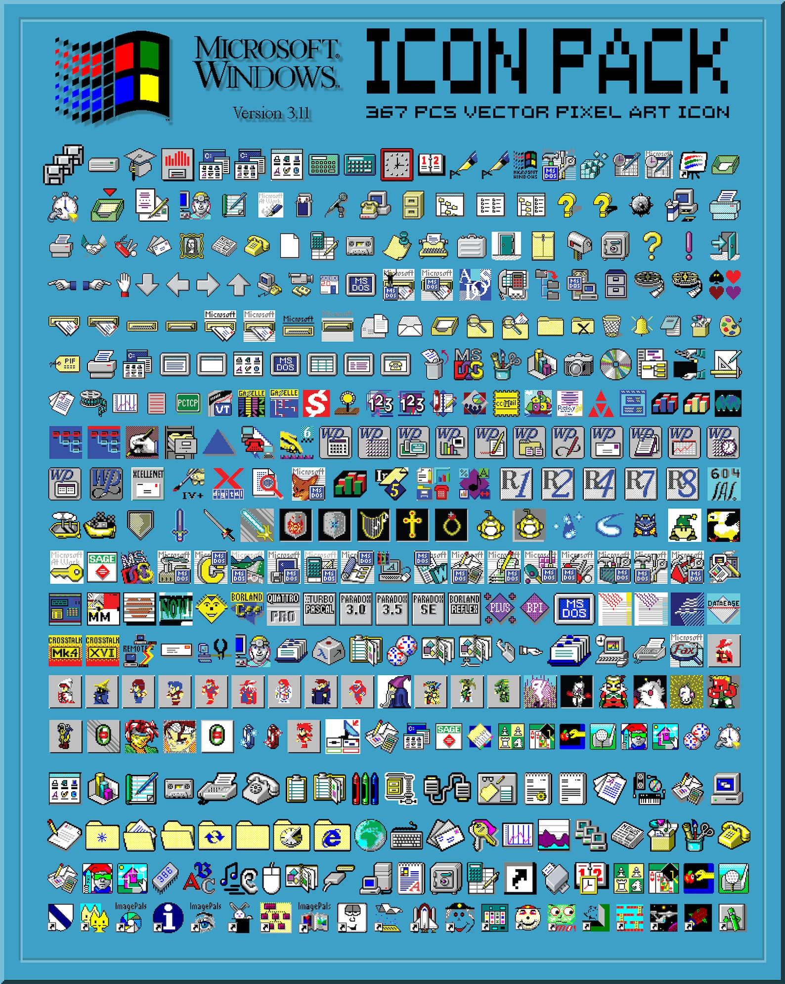 Pixel Art Style Window 3.11 Icon Pack + Extras - Etsy