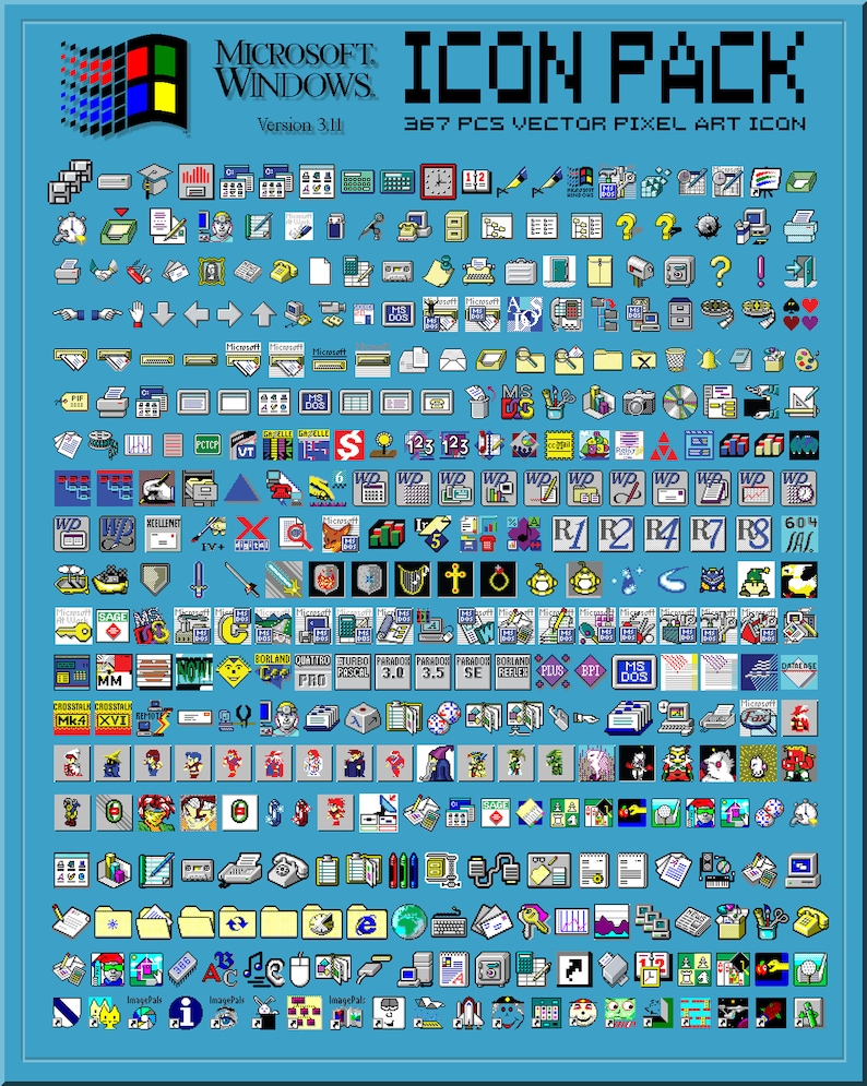 Pixel Art Style Window 3.11 Icon Pack + Extras - Etsy