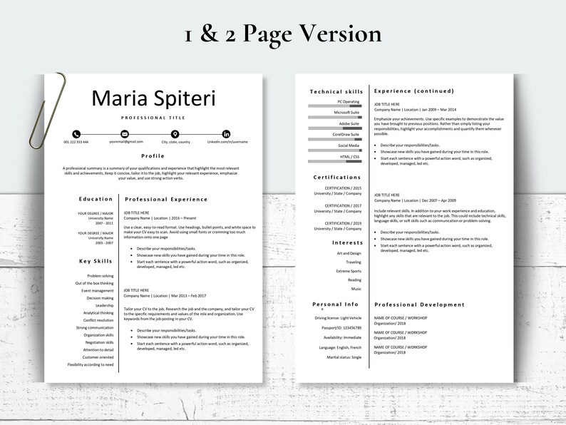 CV for Teachers CV Template for Teachers Sample CV for - Etsy UK