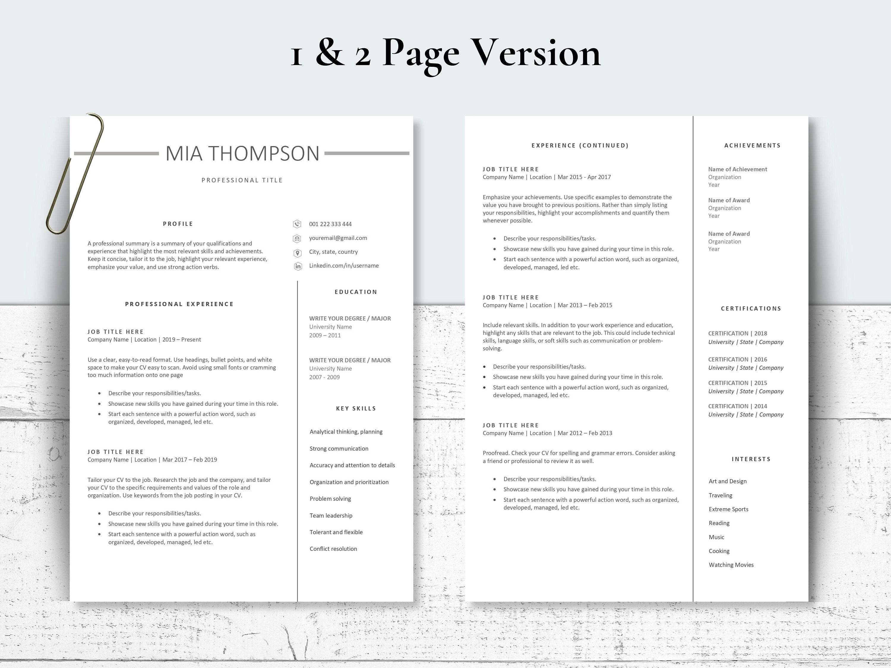 Sleek and Simple CV Template for English Job Applications, English CV ...