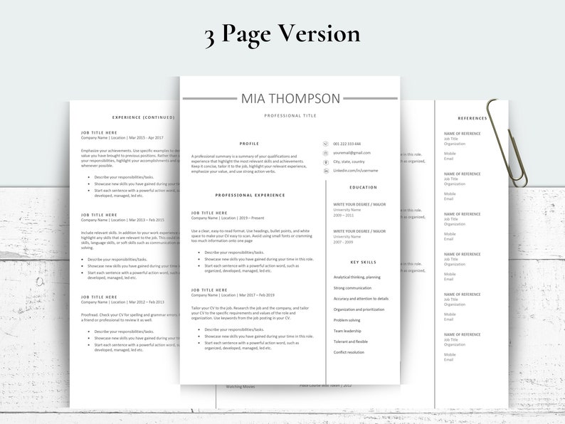 Sleek and Simple CV Template for English Job Applications, English CV ...