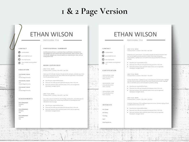 Minimalist ATS CV Template, Modern Executive Resume, Professional ...