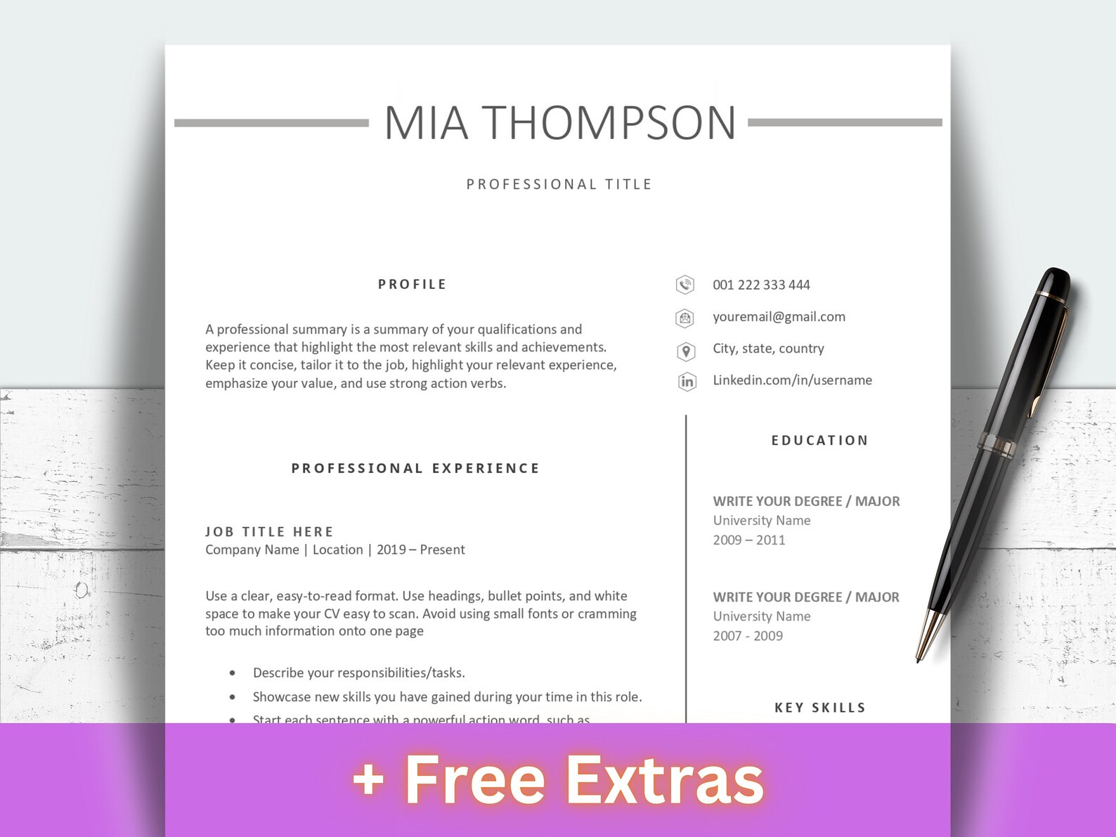 Sleek and Simple CV Template for English Job Applications, English CV ...
