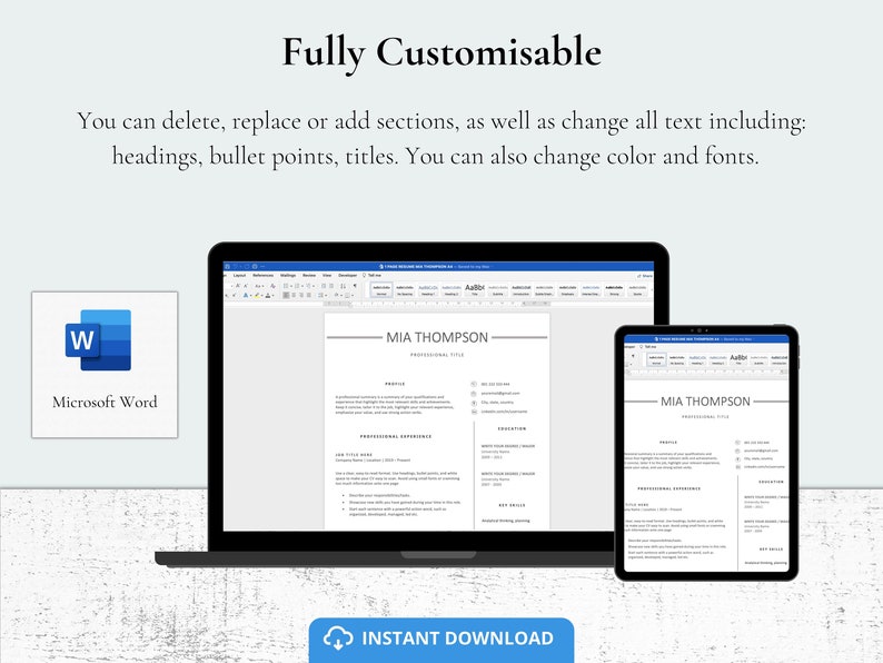 Sleek and Simple CV Template for English Job Applications, English CV ...