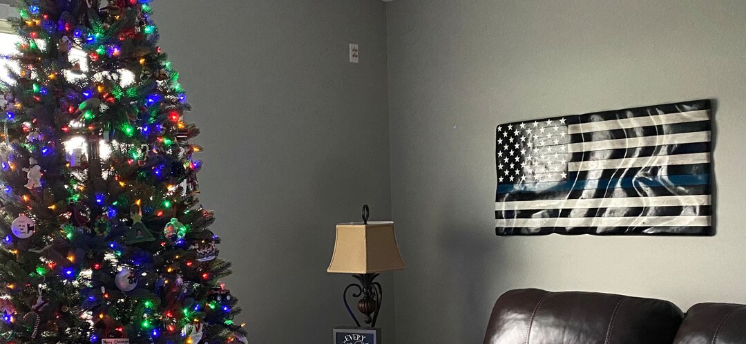 Wavy Amercain Flag Blue Line Example wood XL - Etsy