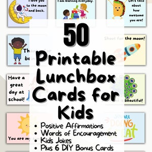 50 Printable Lunchbox Cards, Printable Positive Affirmations for Kids ...