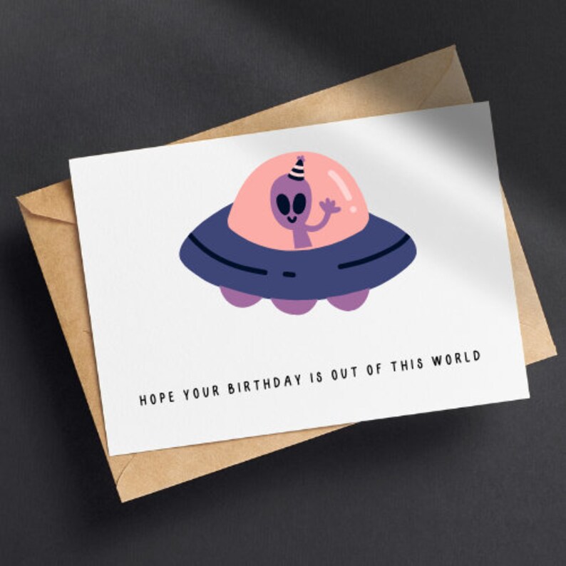 PRINTABLE Alien Birthday Card Digital Download Space Themed - Etsy