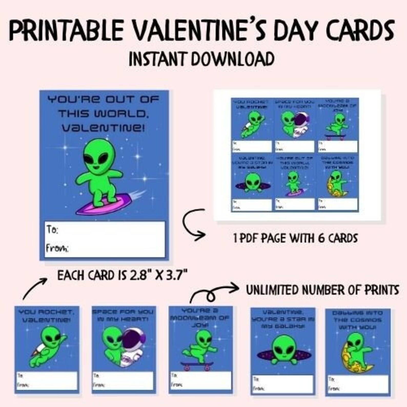 Printable Alien Valentine's Day Cards, Classroom Valentine's Day Cards ...