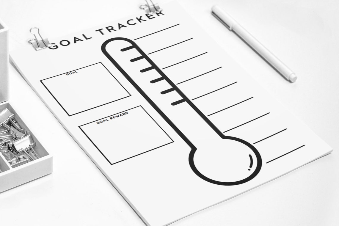 Printable Goal Tracker, Simple Thermometer Chart Tracker, Minimalist ...