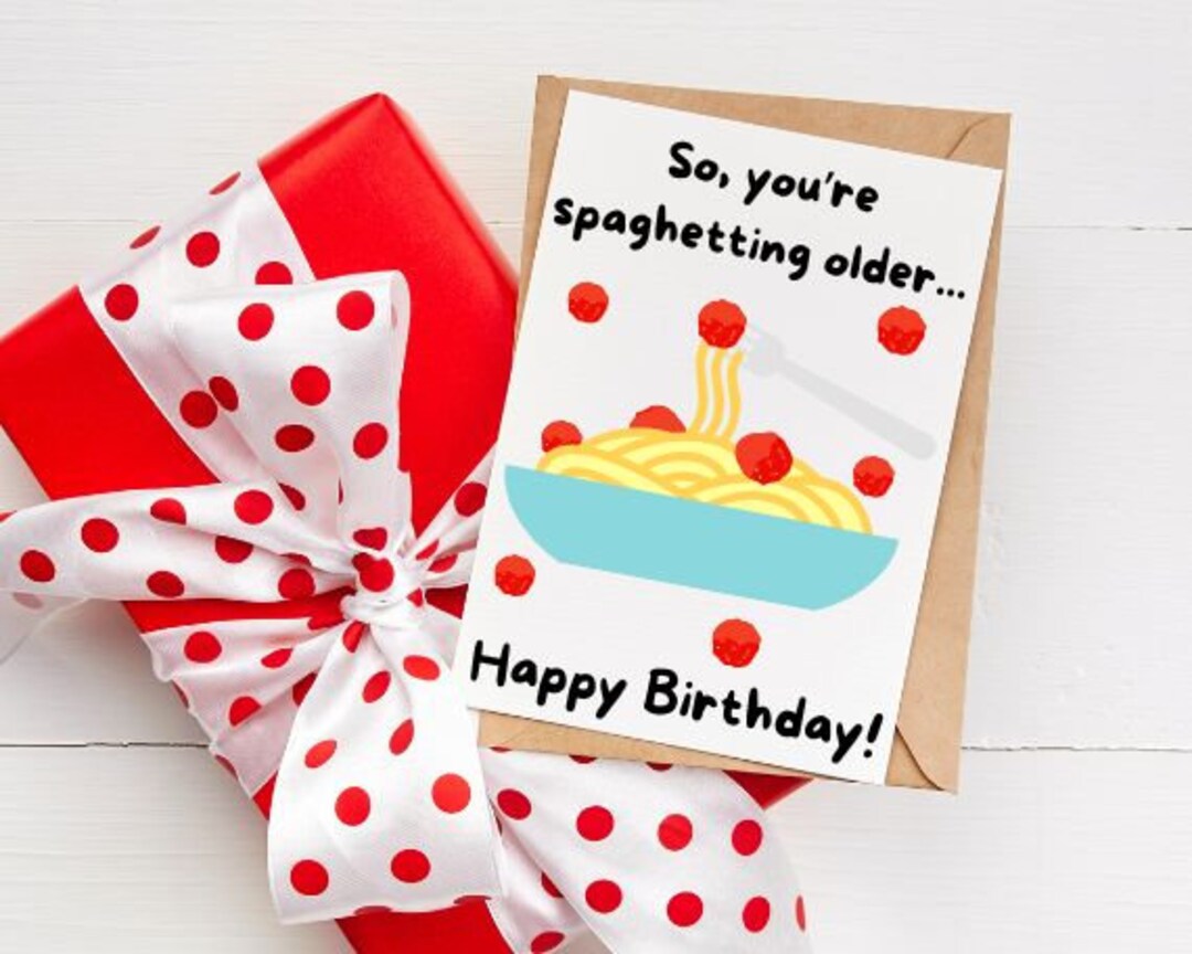 PRINTABLE Birthday Card, Digital Download Birthday Card, Cute Spaghetti ...