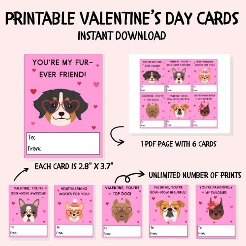 Printable Dog Valentine's Day Cards, Classroom Valentine's Day Cards ...