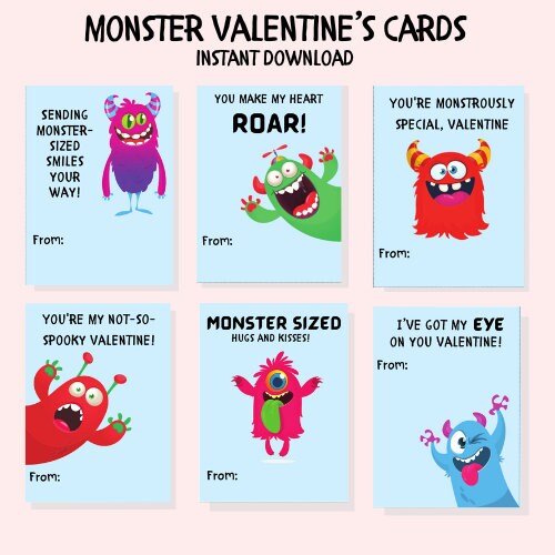 Printable Monster Valentine's Day Cards, Classroom Valentine's Day ...