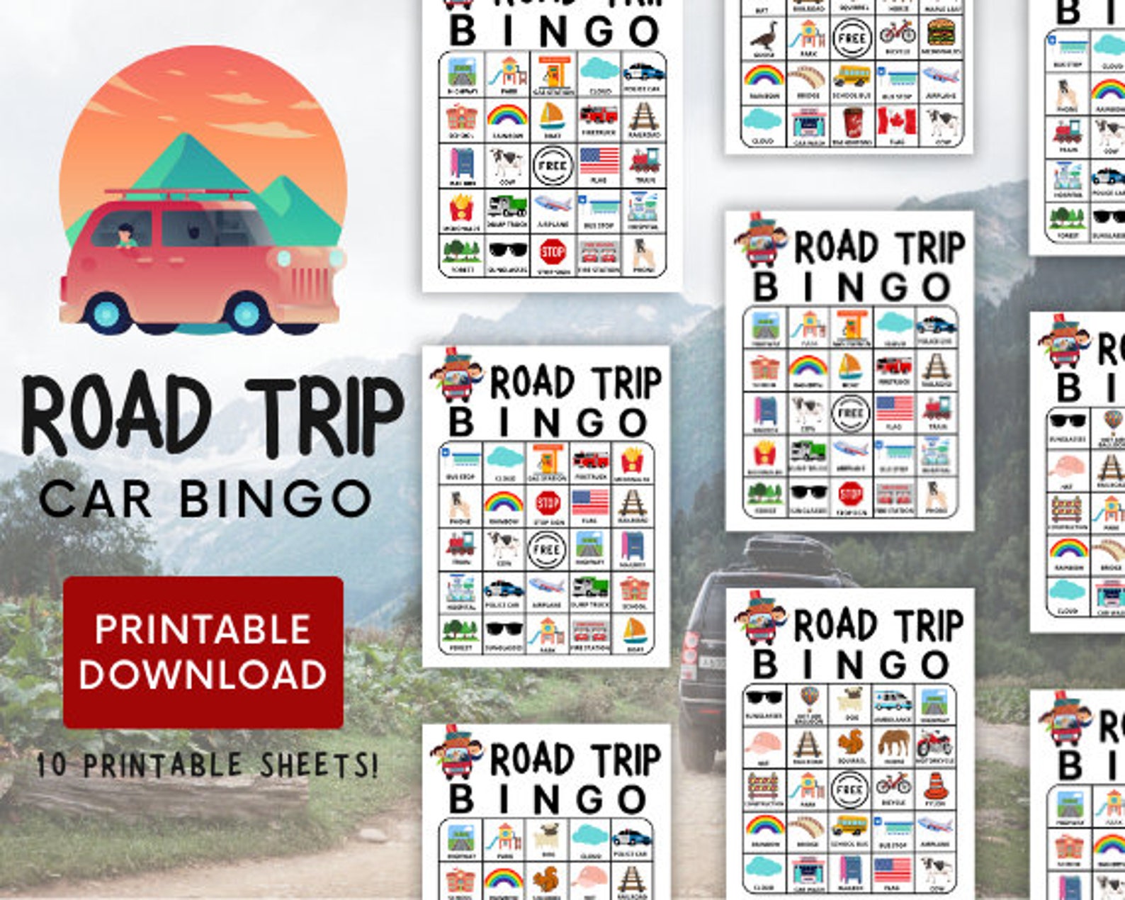Road Trip Car Bingo Printable, Digital Download Car Scavenger Hunt for ...