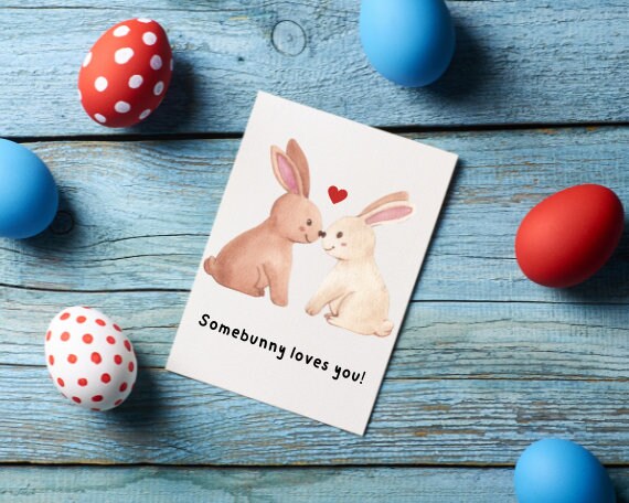 PRINTABLE Easter Card, Digital Download Easter Card, Cute Bunnies ...