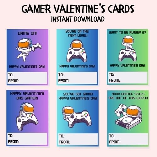 Printable Gamer Valentine's Day Cards, Classroom Valentine's Day Cards ...