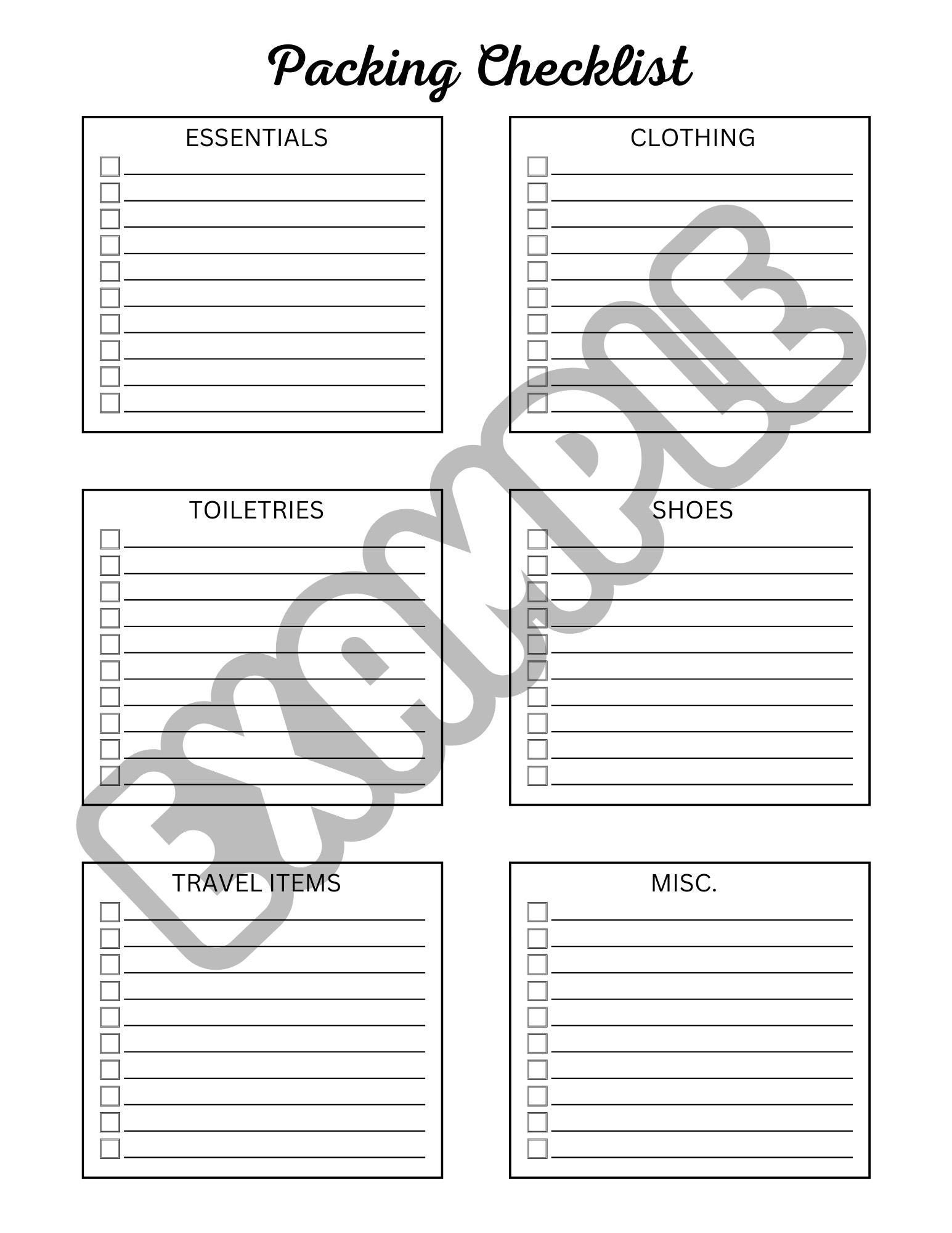 Printable Packing Checklist | Digital Download Vacation Planner ...