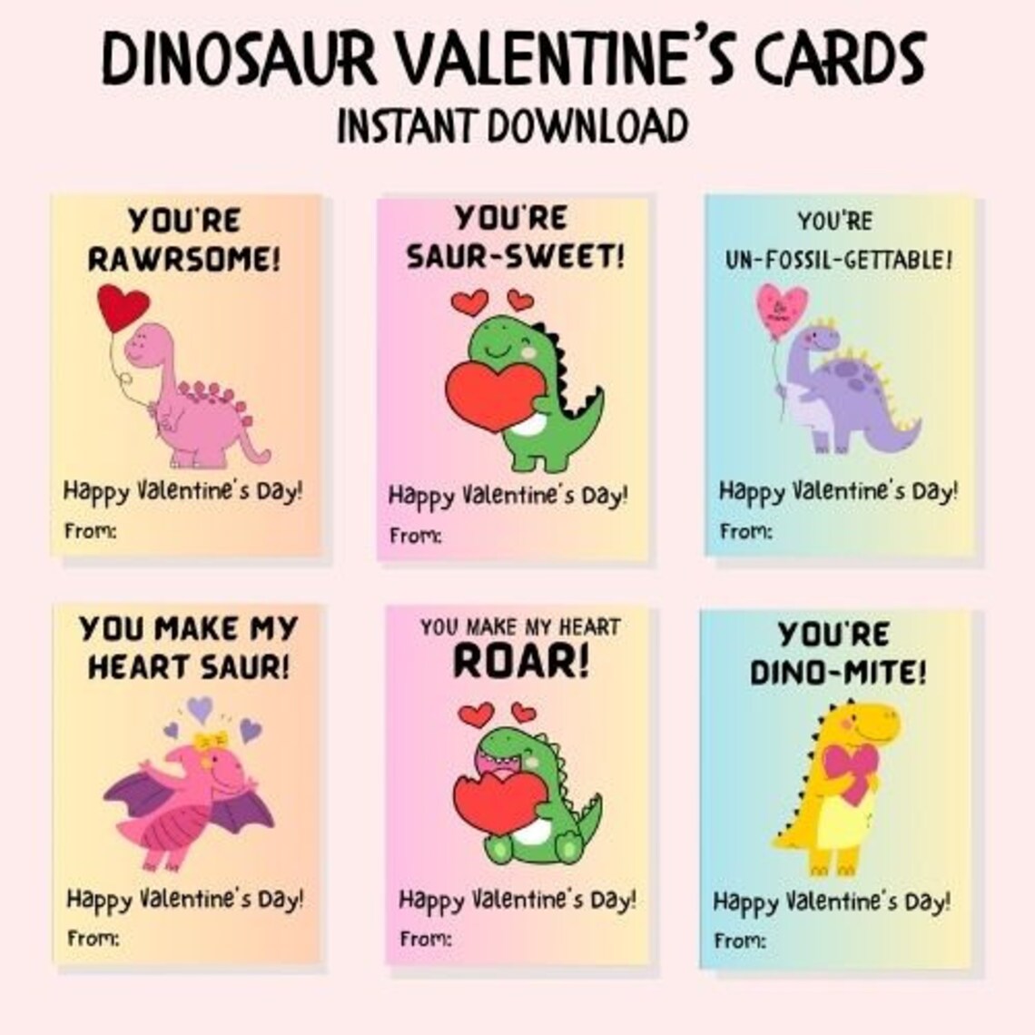 Printable Dinosaur Valentine's Day Cards, Classroom Valentine's Day ...