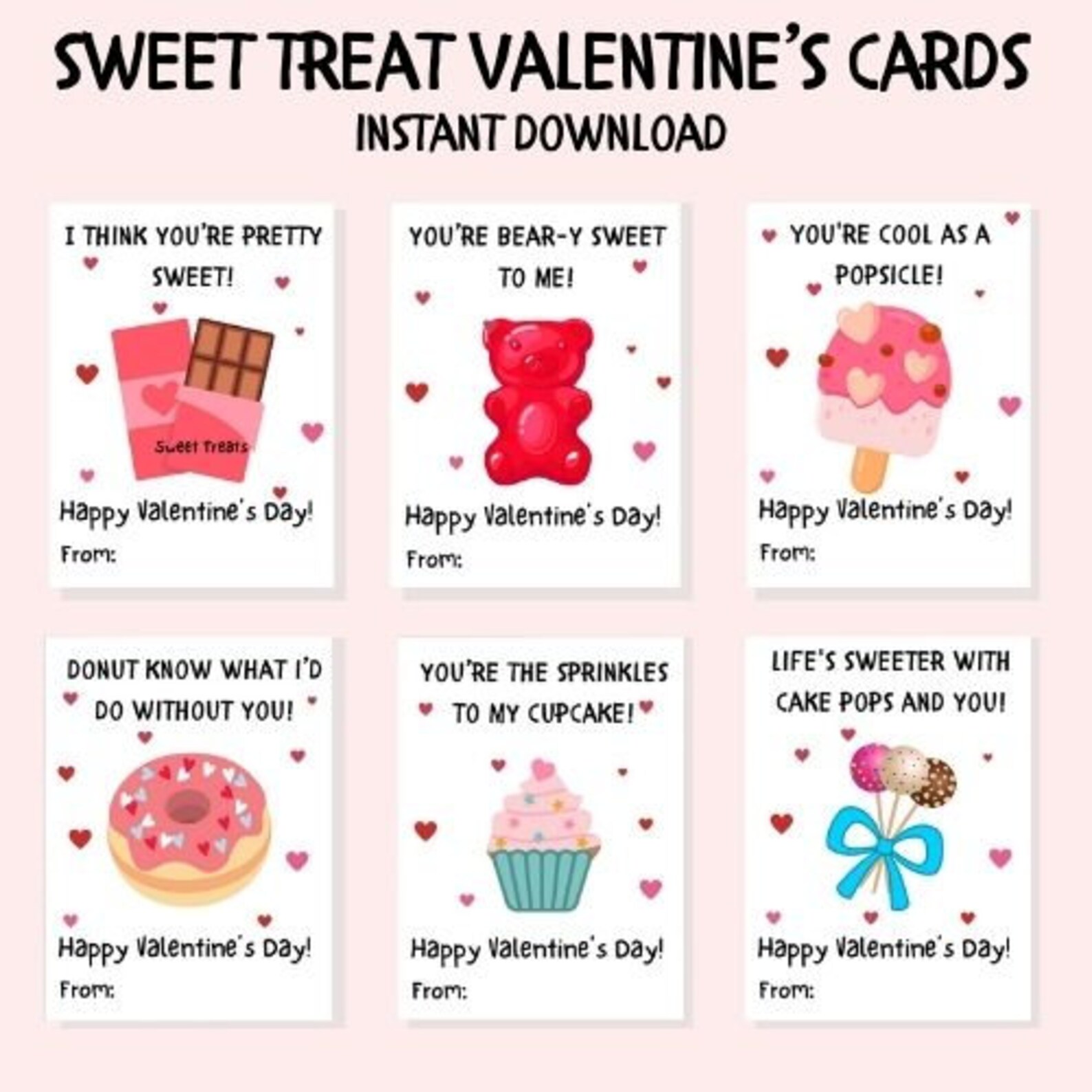 Printable Dessert Valentine's Day Cards, Classroom Valentine's Day ...