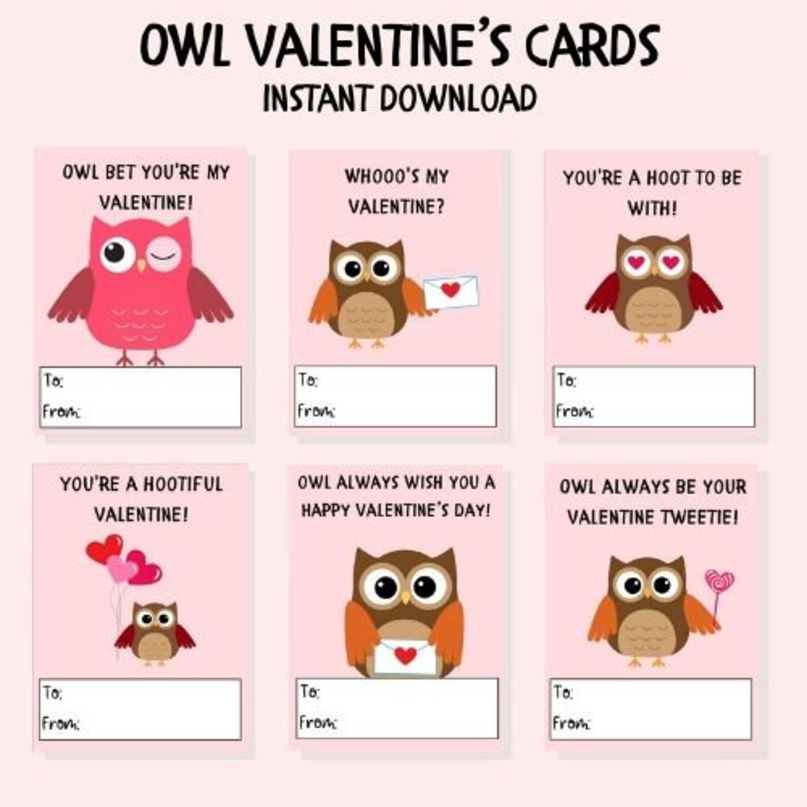 Printable Owl Valentine's Day Cards, Classroom Valentine's Day Cards ...
