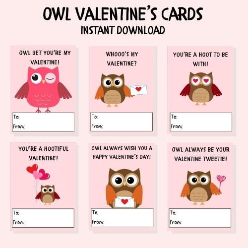 Printable Owl Valentine's Day Cards, Classroom Valentine's Day Cards ...