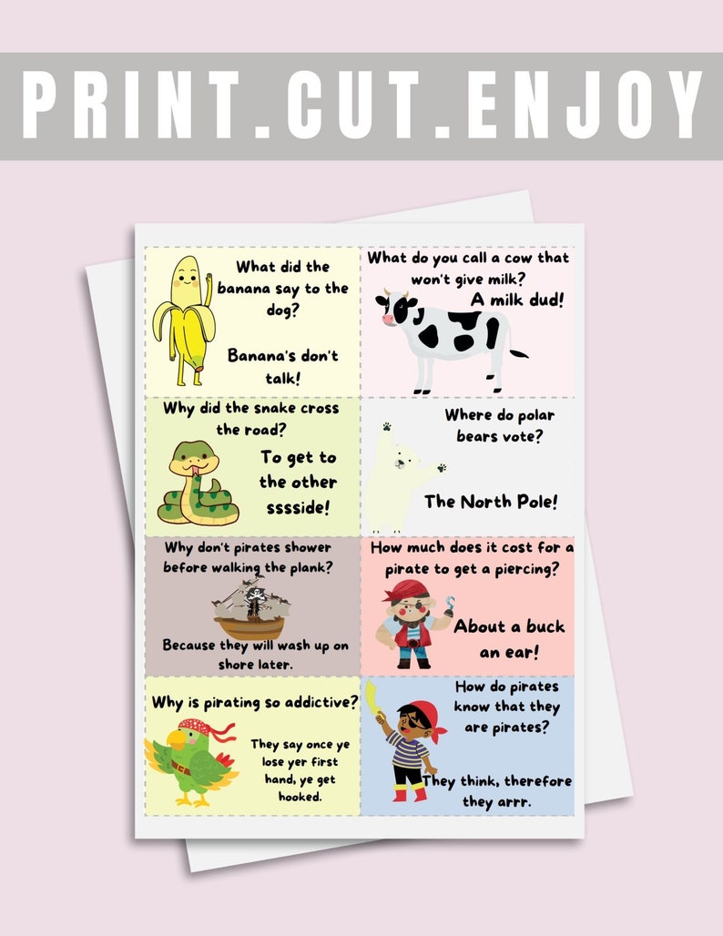 100 Printable Joke Lunchbag Cards for Kids, Instant Download Kids Joke ...