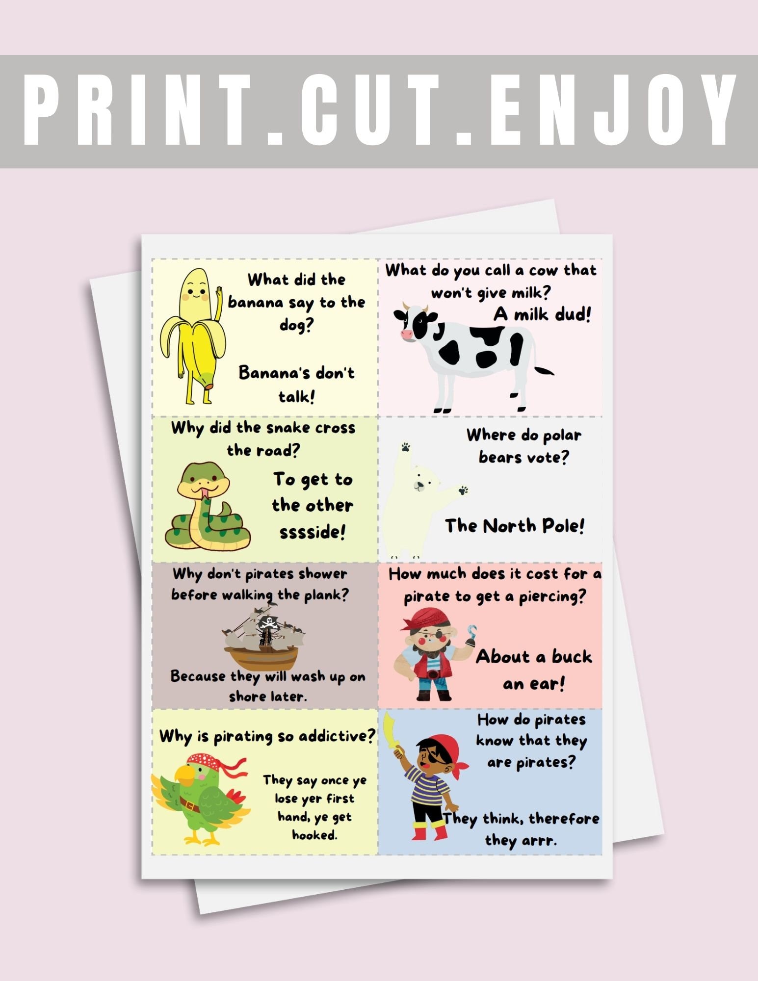 100 Printable Joke Lunchbag Cards for Kids, Instant Download Kids Joke ...