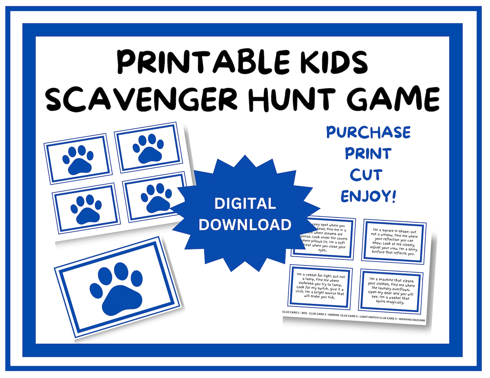 PRINTABLE Scavenger Hunt Games for Kids, Blues Clues Inspired Clue Game ...