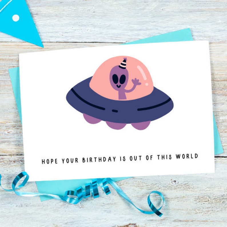 PRINTABLE Alien Birthday Card Digital Download Space Themed - Etsy