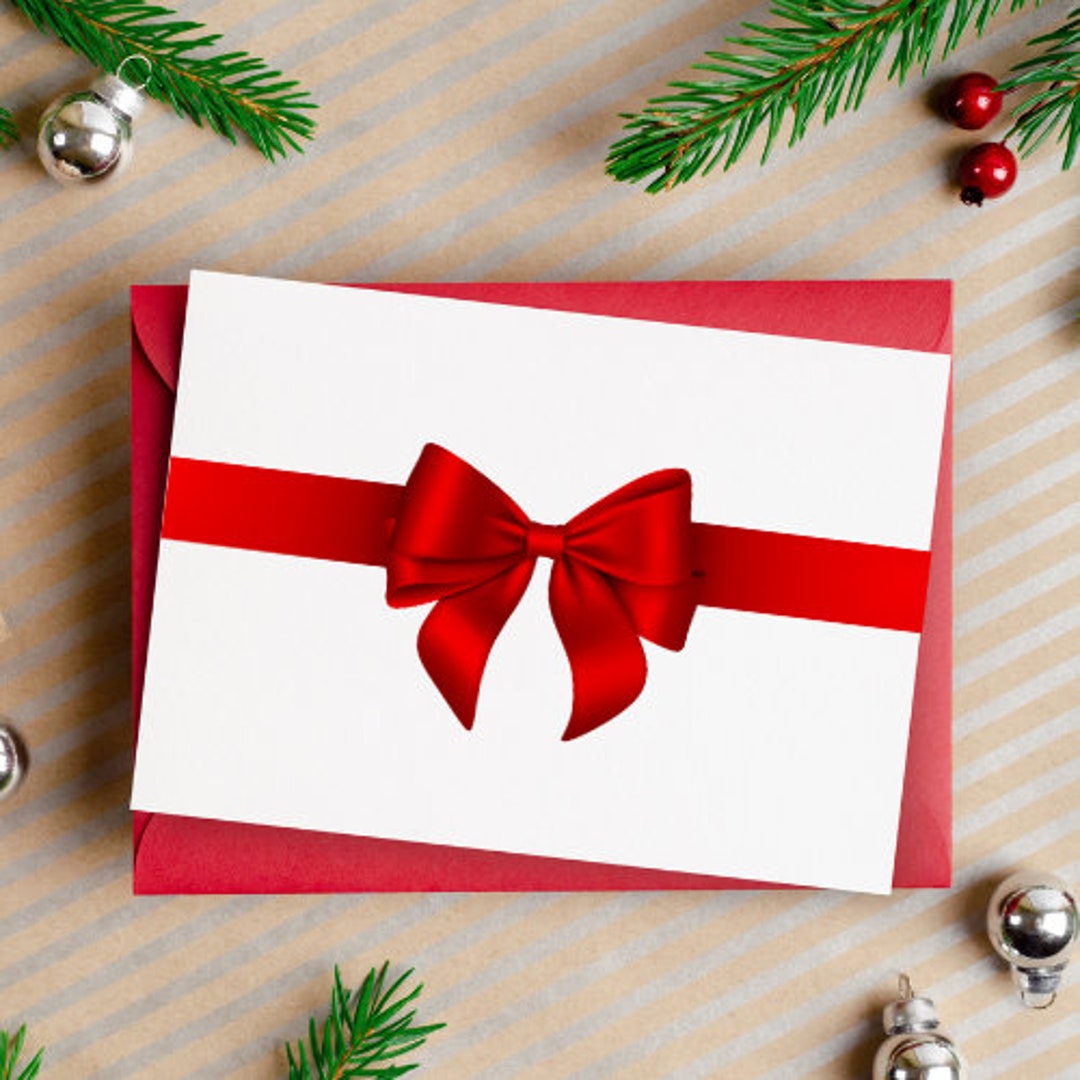 PRINTABLE Christmas Card, Digital Download Christmas Card, Simple Bow ...