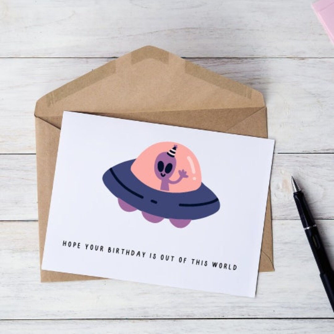 PRINTABLE Alien Birthday Card, Digital Download Space Themed Birthday ...