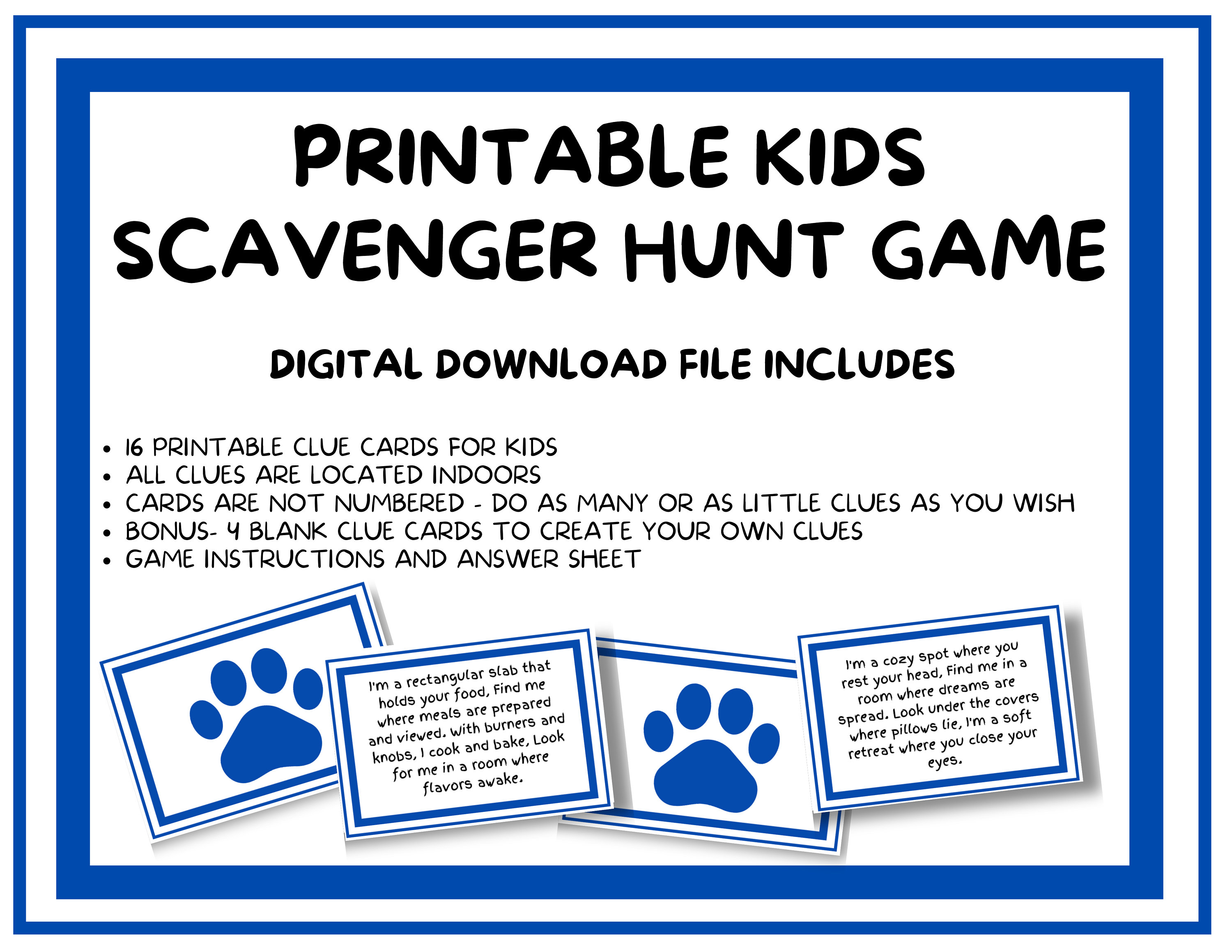 PRINTABLE Scavenger Hunt Games for Kids, Blues Clues Inspired Clue Game ...