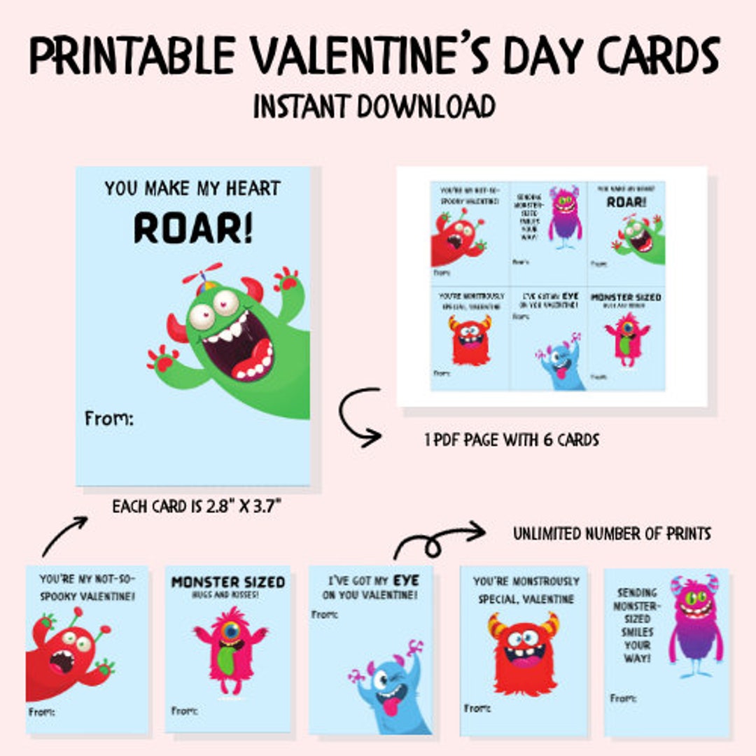 Printable Monster Valentine's Day Cards, Classroom Valentine's Day ...