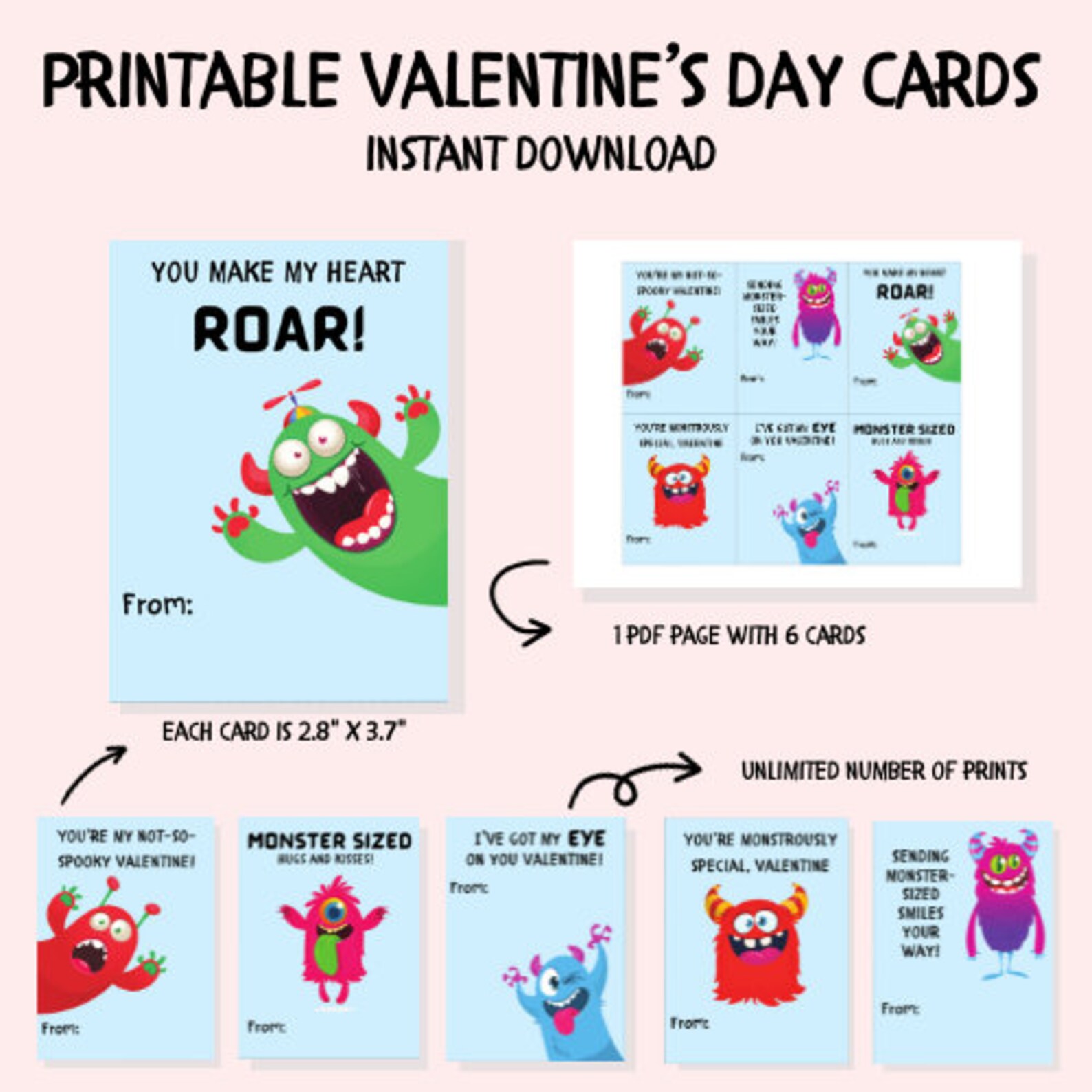 Printable Monster Valentine's Day Cards, Classroom Valentine's Day ...