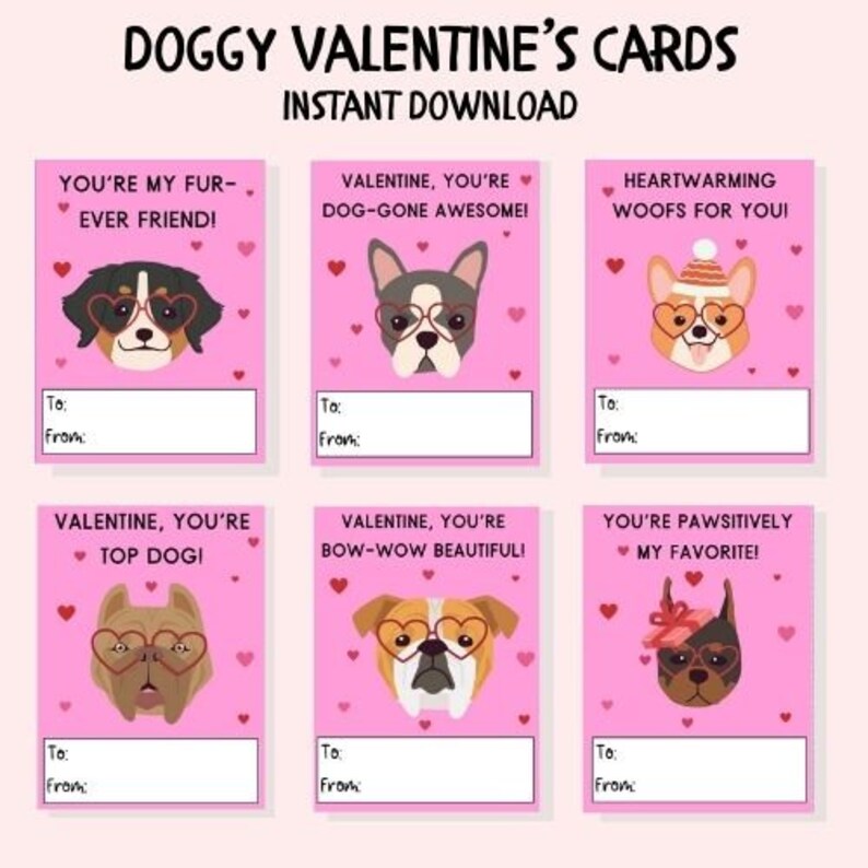 Printable Dog Valentine's Day Cards, Classroom Valentine's Day Cards ...