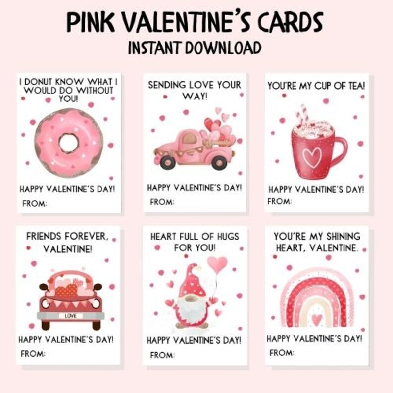 Printable Pink Valentine's Day Cards, Classroom Valentine's Day Cards ...