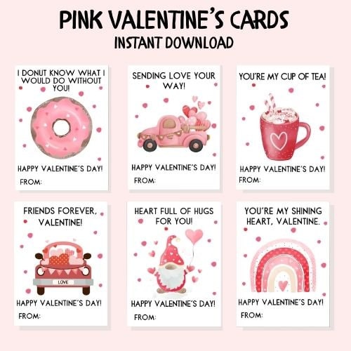 Printable Pink Valentine's Day Cards, Classroom Valentine's Day Cards ...