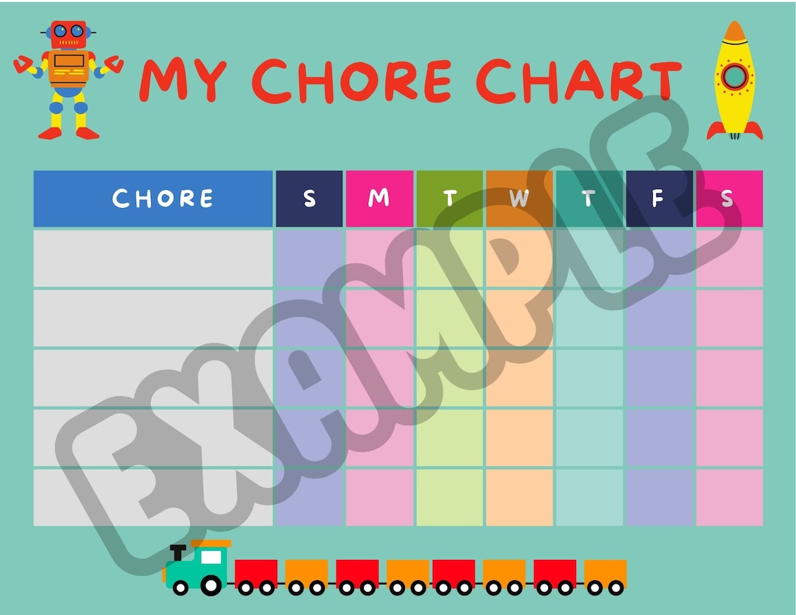 Printable Kids Chore Chart, Digital Download Weekly Chore Chart ...