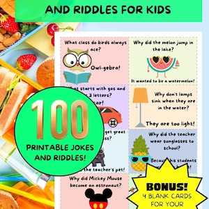 100 Printable Joke Lunchbag Cards for Kids, Instant Download Kids Joke ...