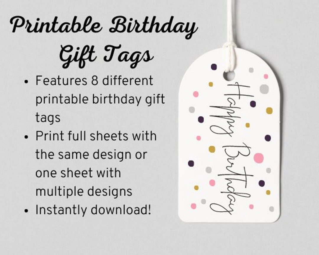 PRINTABLE Happy Birthday Gift Tags, Instant Download Birthday Gift Tags ...
