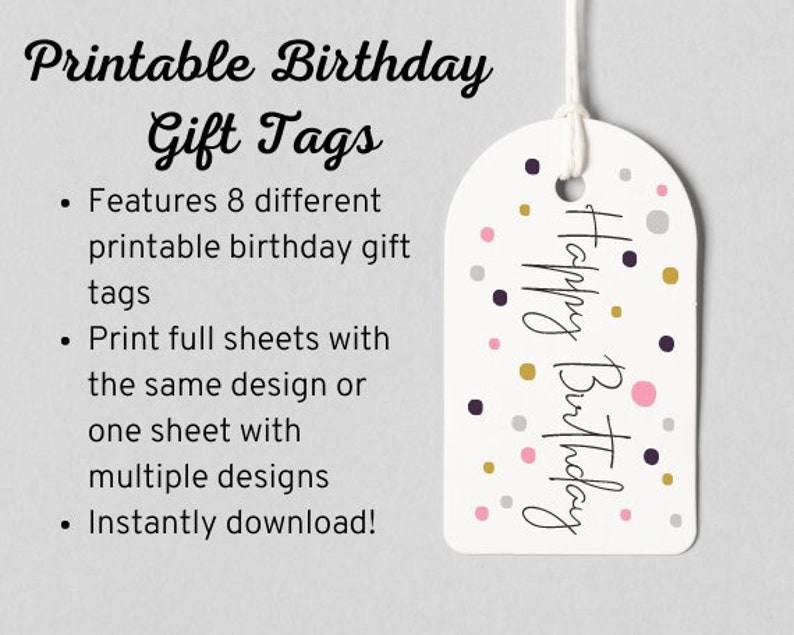 PRINTABLE Happy Birthday Gift Tags, Instant Download Birthday Gift Tags ...