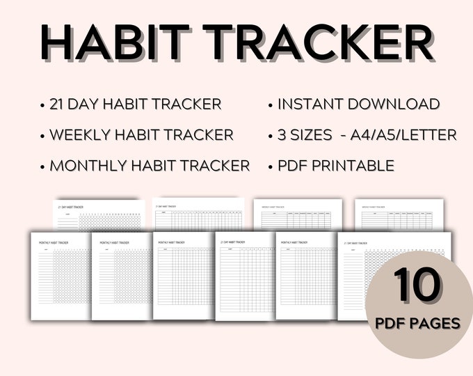 Habit Tracker Printable, Monthly and Weekly Habit Tracker Template, A4 ...
