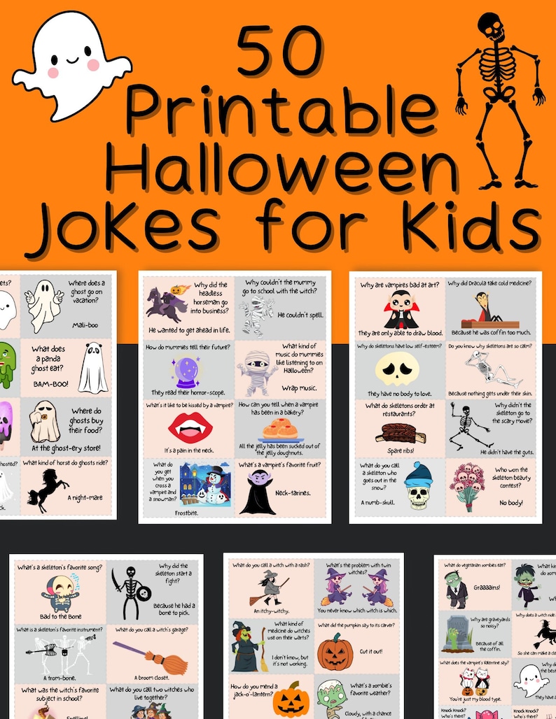 50 Printable Halloween Jokes Lunchbag Cards for Kids, Instant Download ...