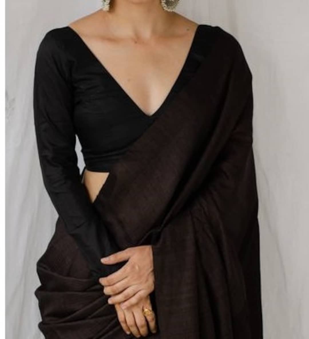 Bollywood Designer V Neck Black Silk Blouse for Women Custom Made Saree ...