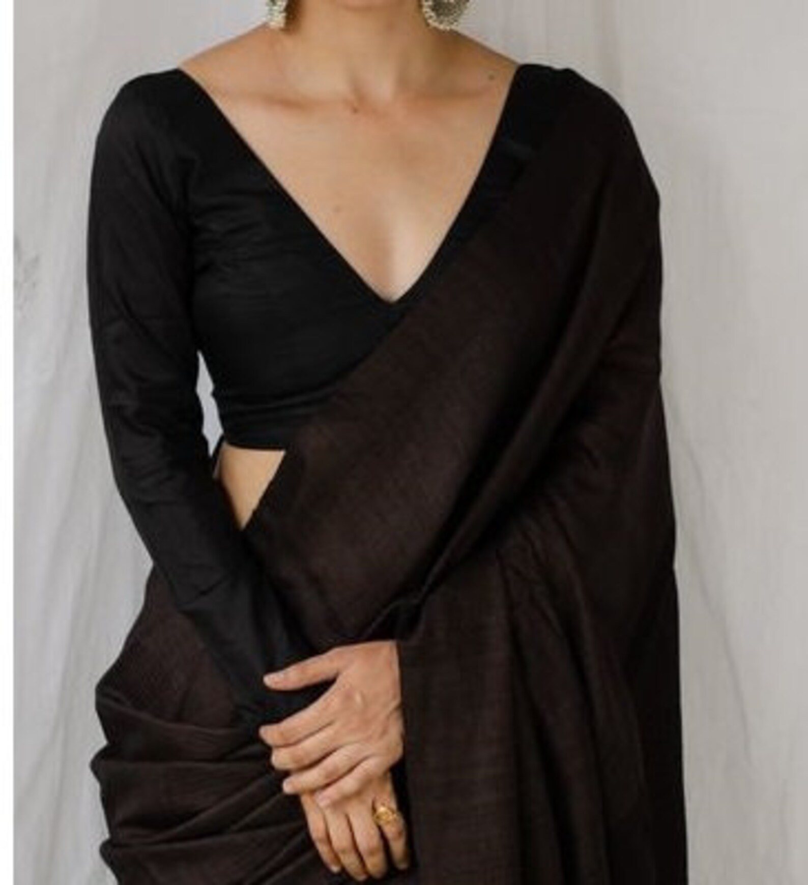 Bollywood Designer V Neck Black Silk Blouse for Women Custom Made Saree ...