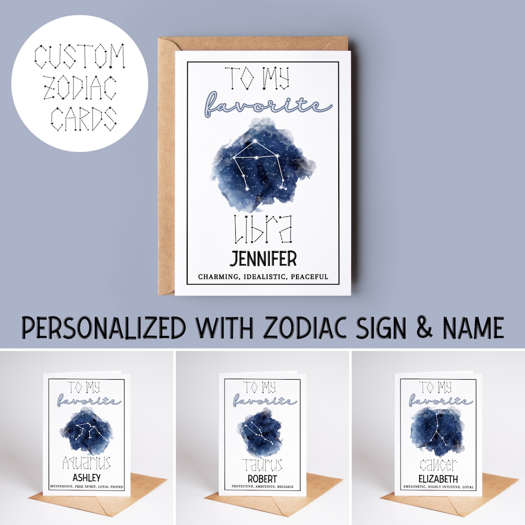 Personalized Zodiac Sign Custom Name Astrology Card Birthday for Him ...