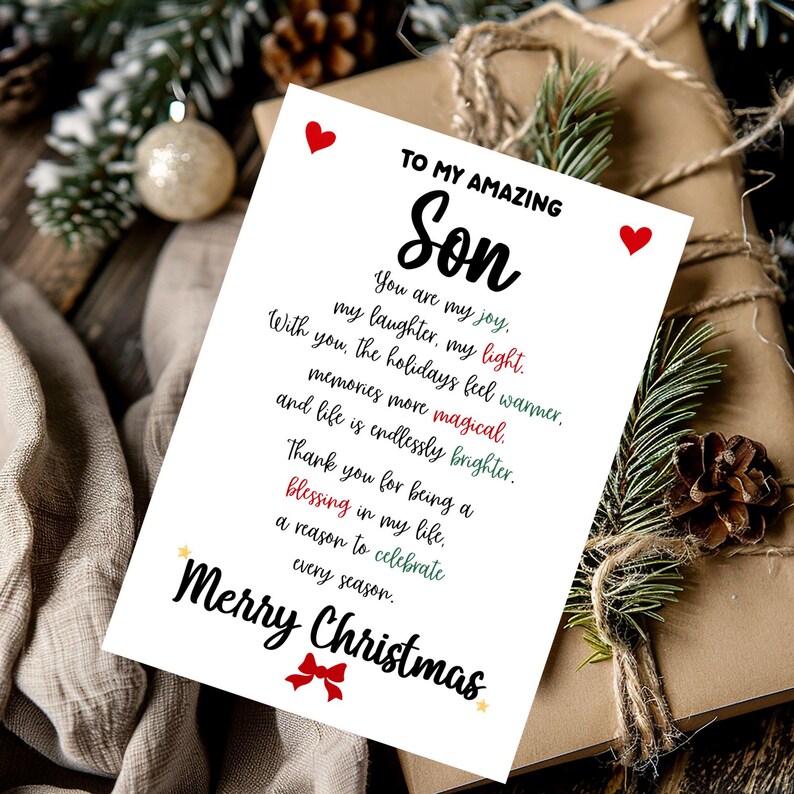 Son Christmas Card | LARGE 5x7 Sentimental Card, to My Son, Stepson, or ...